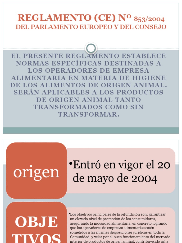 Reglamento (Ce) #853 Diapositivas | PDF | Alimentos | Regulación