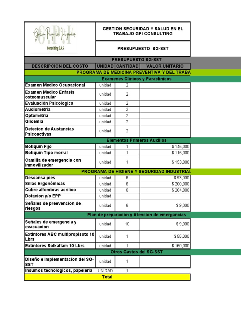 Anexo 8. PRESUPUESTO SG-SST CUMANDAY | PDF | La seguridad | Ciencias de ...