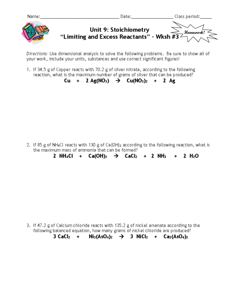 U9S3 - Homework - Limiting and Excess Reactant | PDF U9S3 - Homework - Limiting and Excess Reactant | PDF