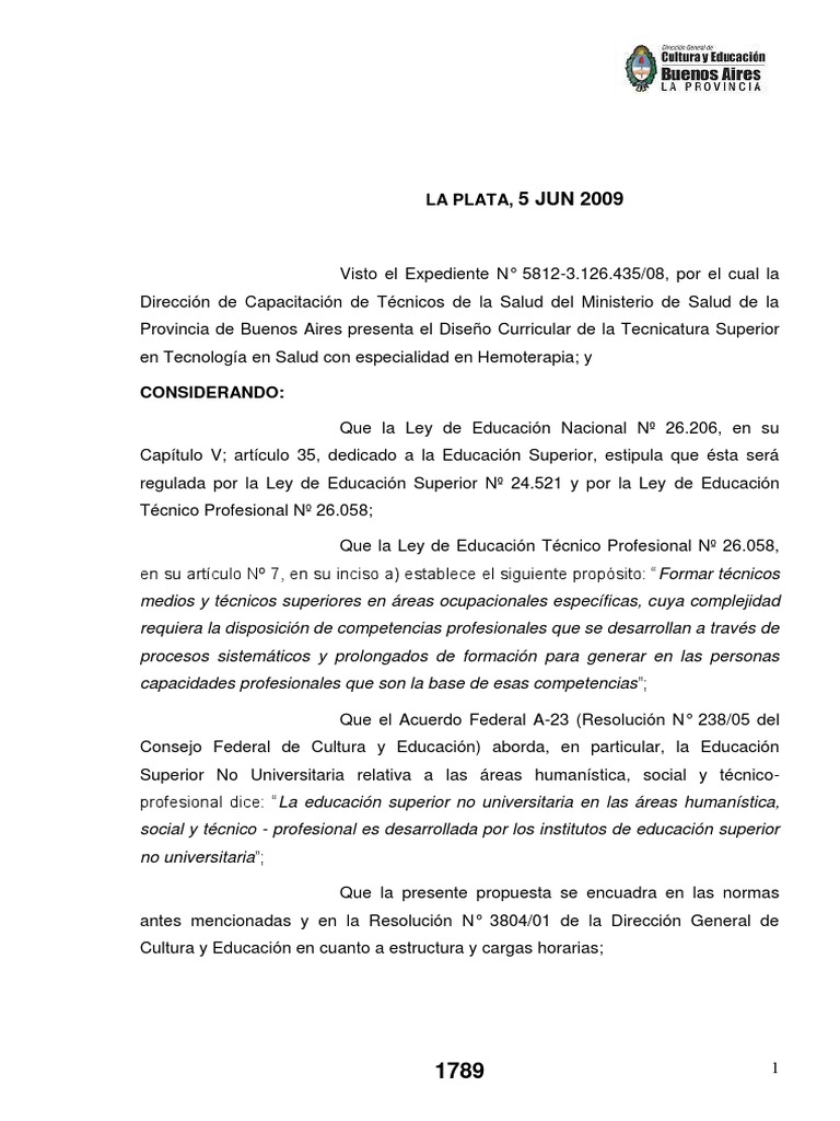 Plan Tec Superior TecnoloiaaenSaludEspecialidad Hemoterapia | PDF