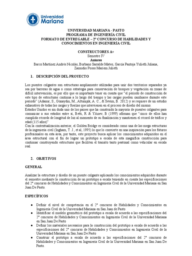 (Formato Final) Formato de Documento Concurso | PDF | Puente | Ingeniería