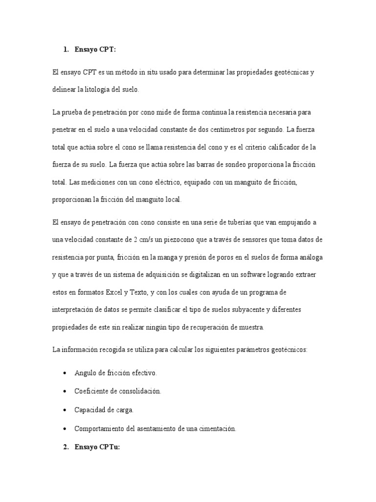 Ensayo CPT | PDF | Fricción | Martillo