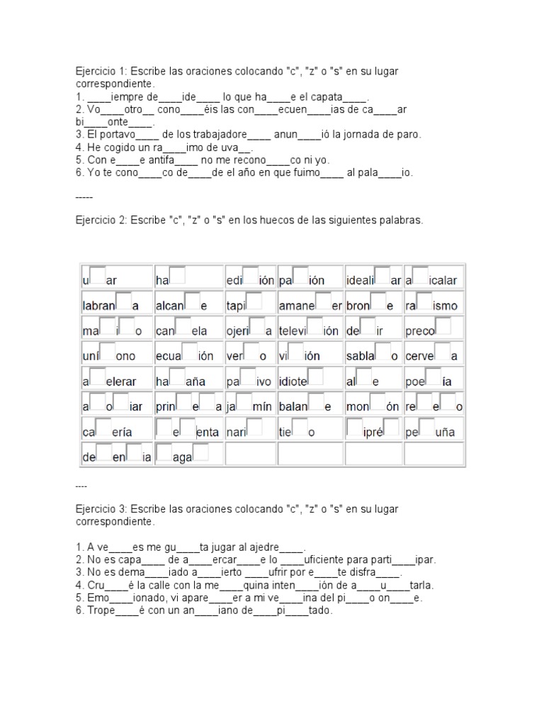 Ejercicios C, S, Z | PDF | Métodos y materiales de enseñanza