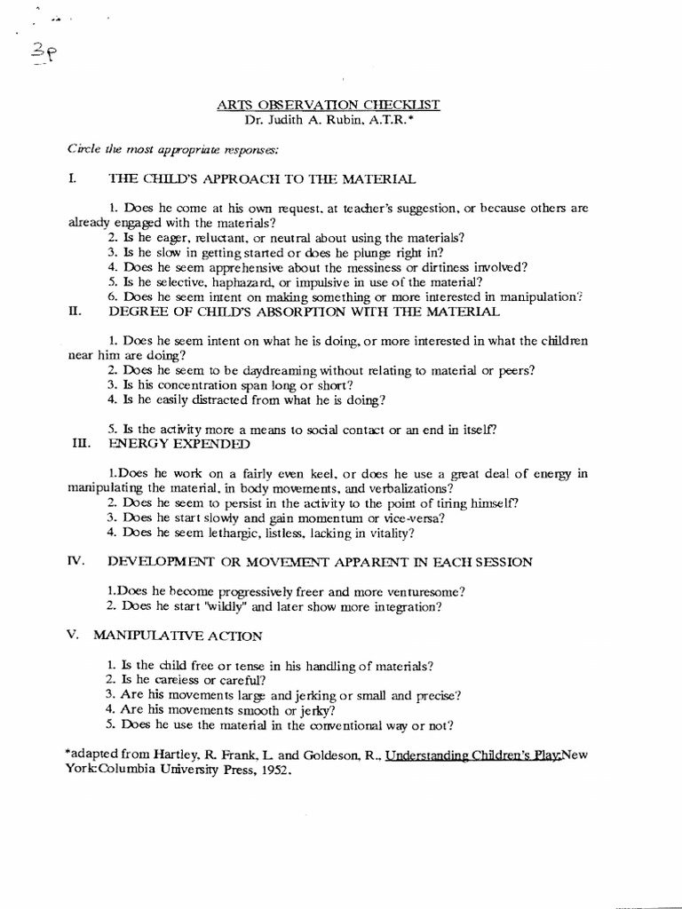 Rubin Art Observation Checklist | PDF