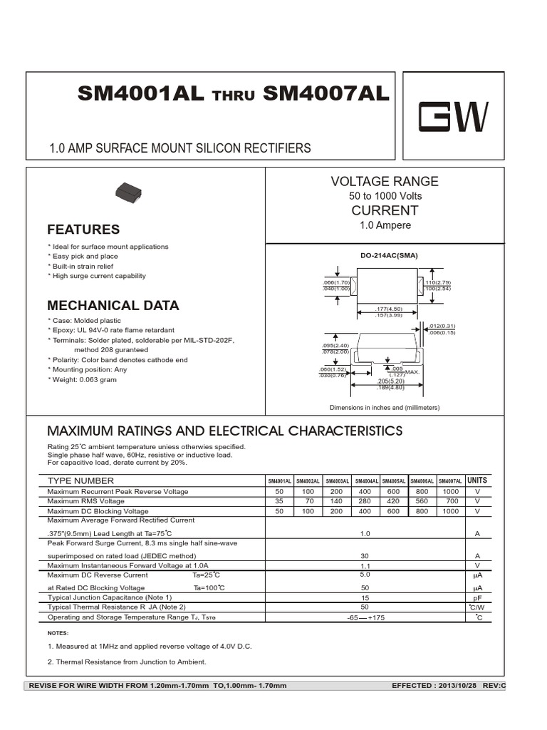 GW Sm4004al-Sm4007al Sma | PDF | Rectifier | Capacitor