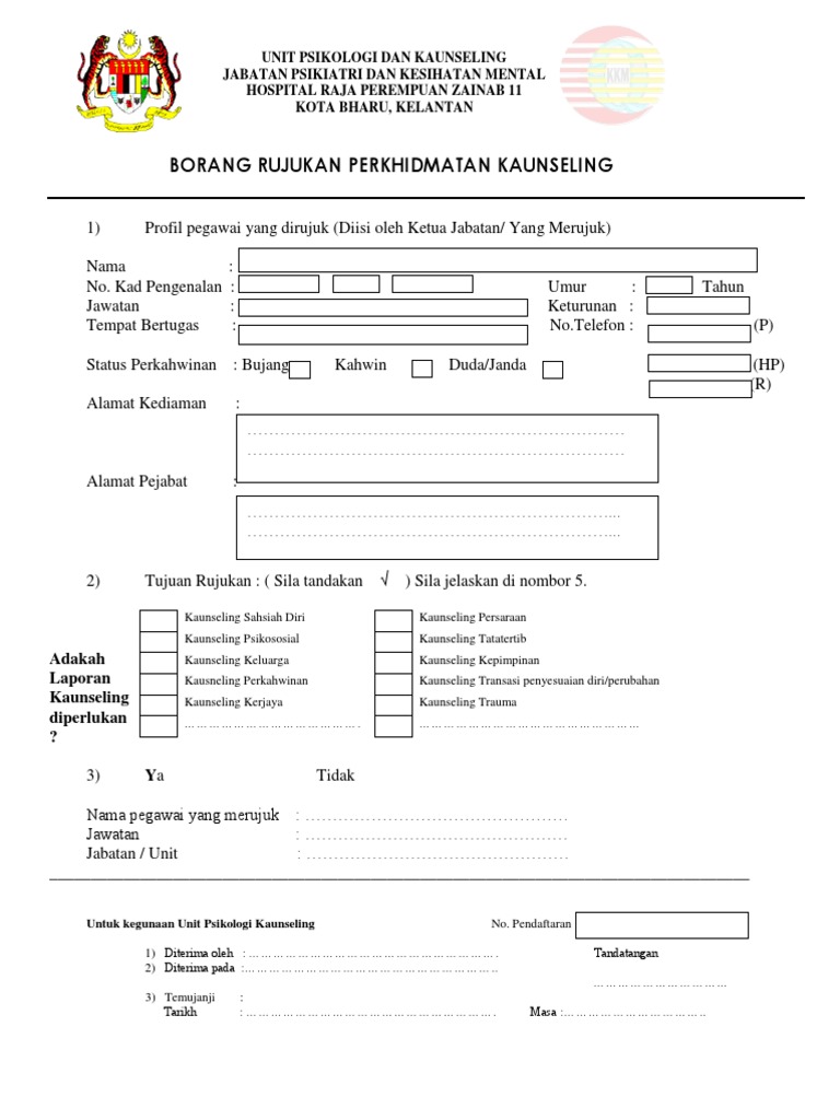 Borang Rujukan Perkhidmatan Kaunseling | PDF
