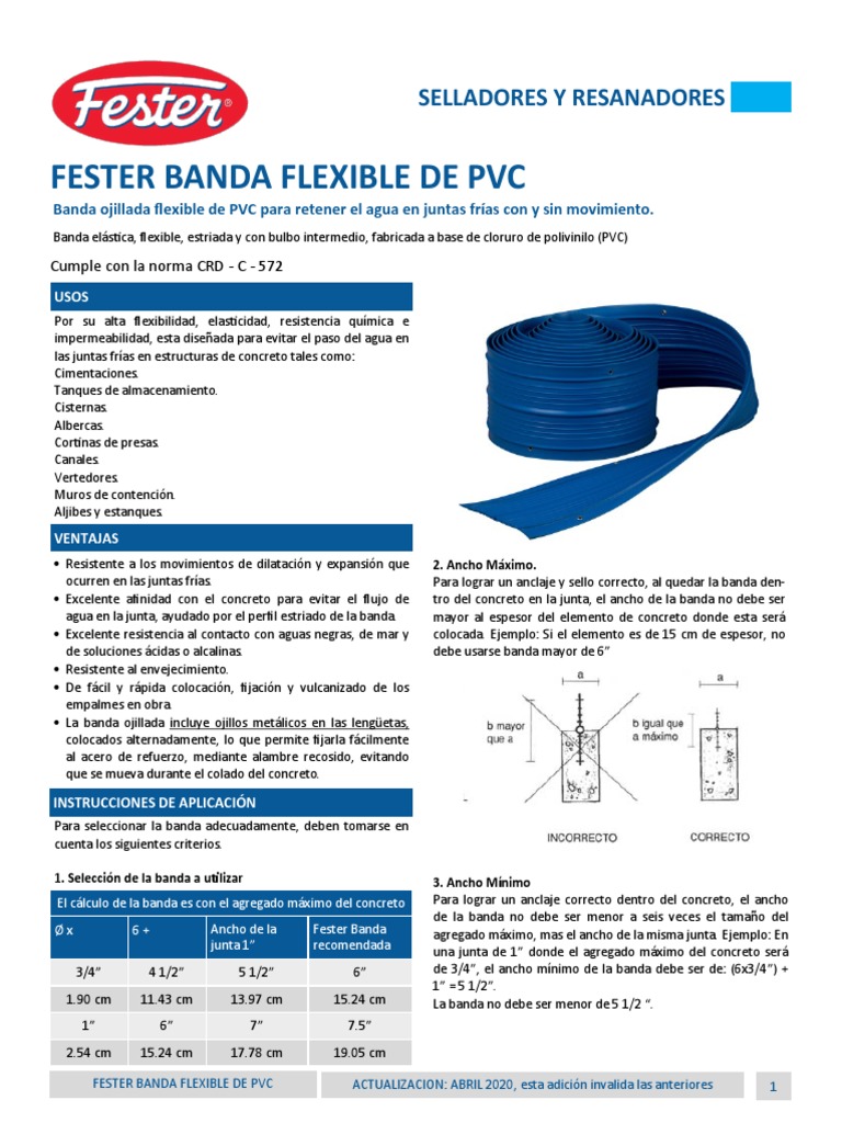 Fester Banda Ojillada de PVC Fester MX | PDF | Hormigón | Agua