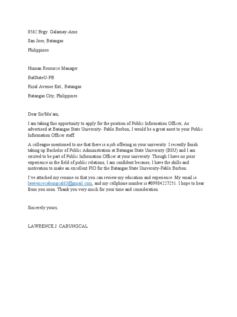 Application Letter, Pio | PDF