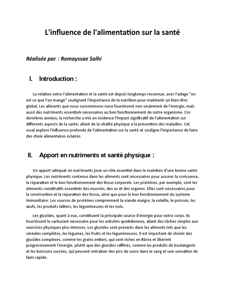 L'influence de L'alimentation Sur La Santé | PDF