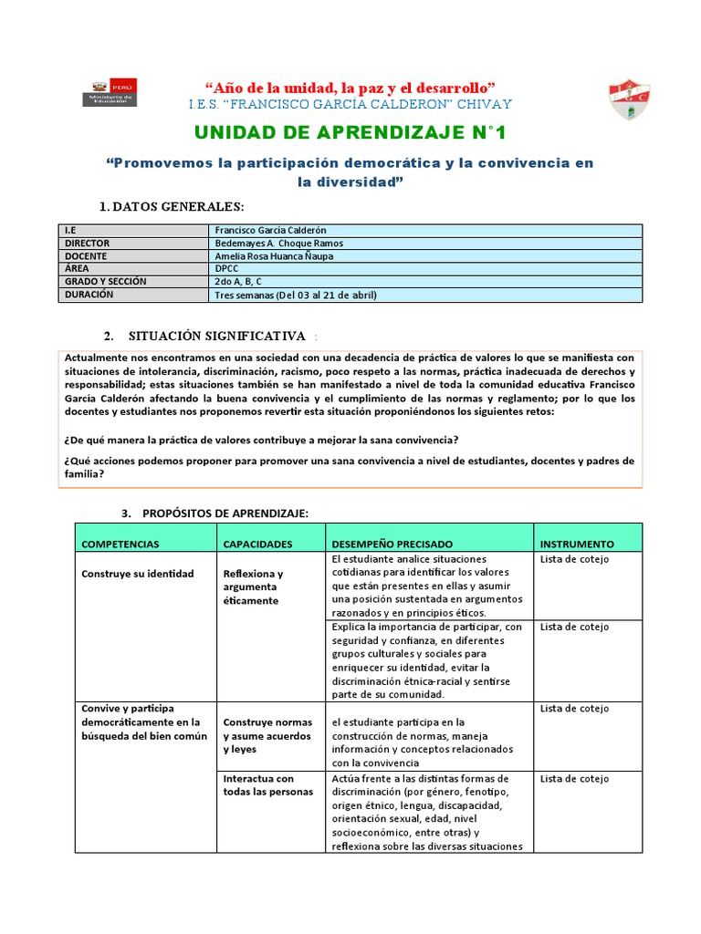 UNIDAD DE APRENDIZAJE N 1 2023 MMG | PDF