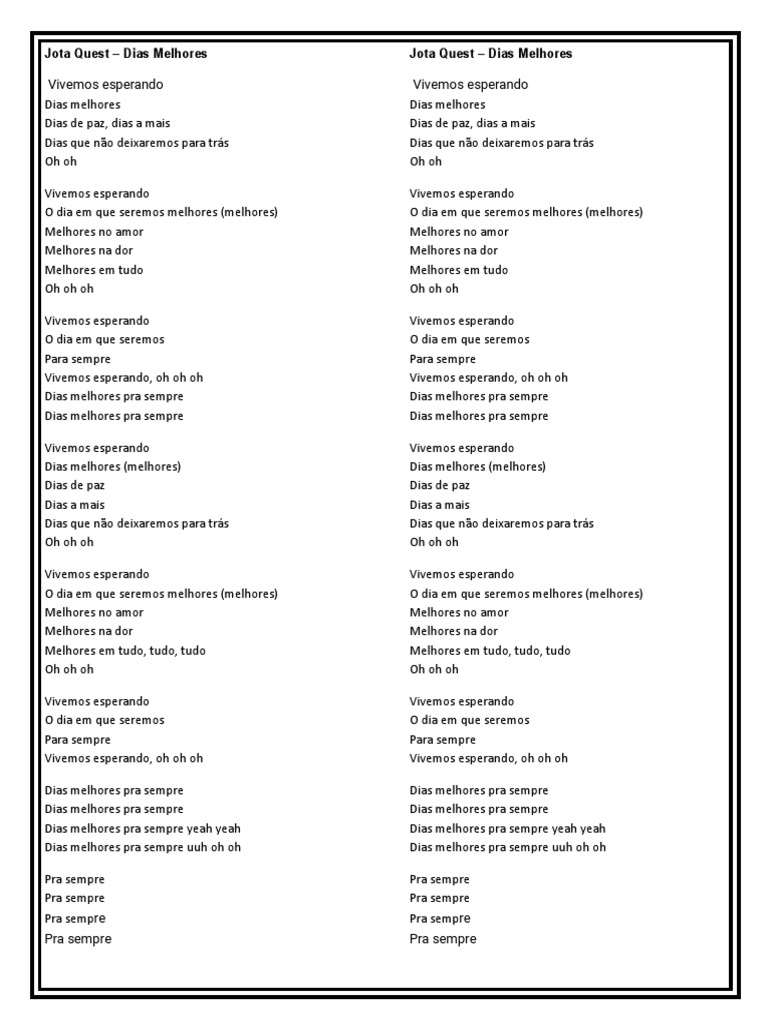 Letra de "Dias Melhores" - Jota Quest | PDF