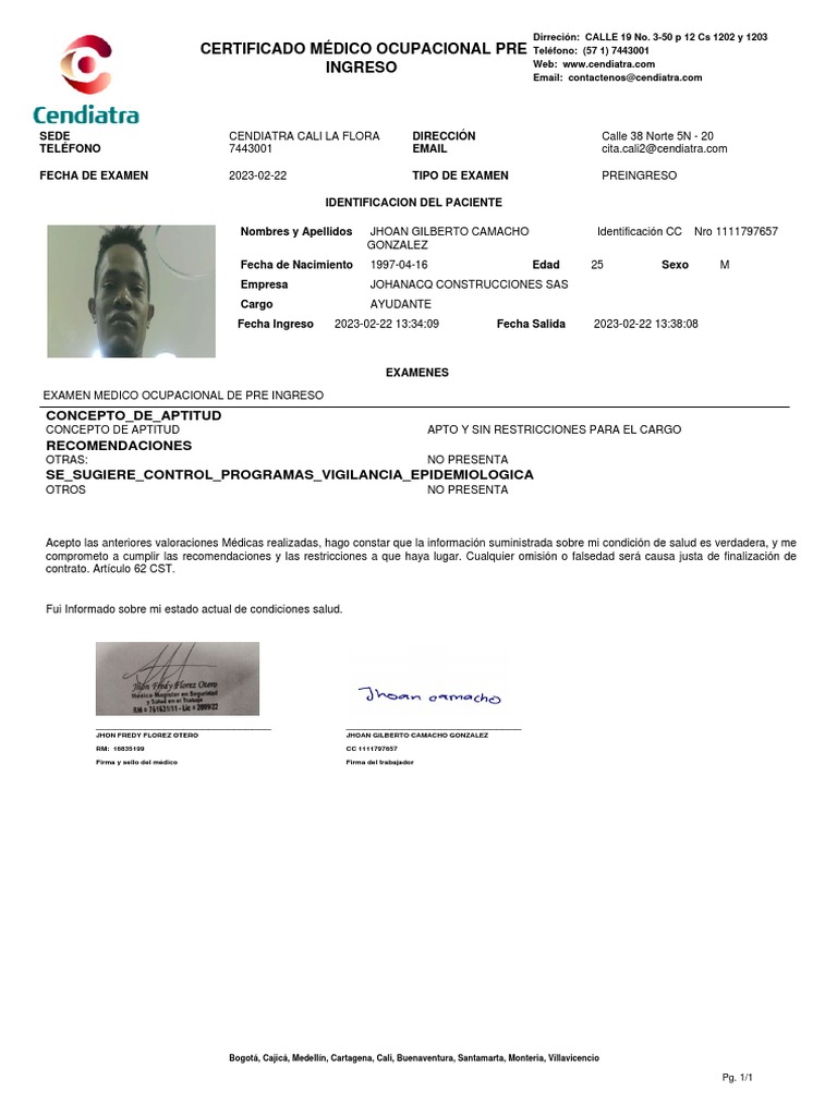 Certificado Jhoan Camacho Examen | PDF