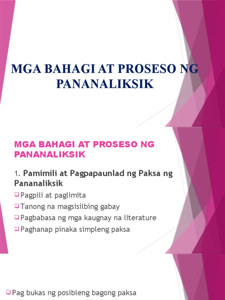 Mga Bahagi at Proseso NG Pananaliksik | PDF