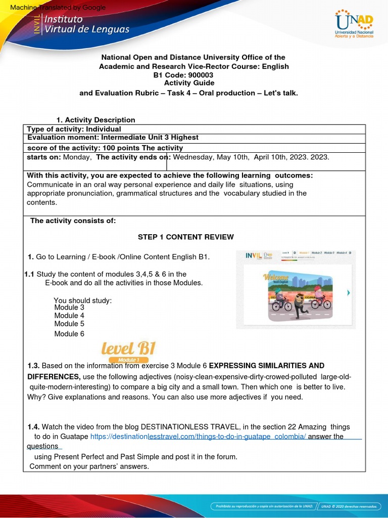 Activities Guide and Evaluation Rubric - Unit 3 - Task 4 - Oral ... Activities Guide and Evaluation Rubric - Unit 3 - Task 4 - Oral ...