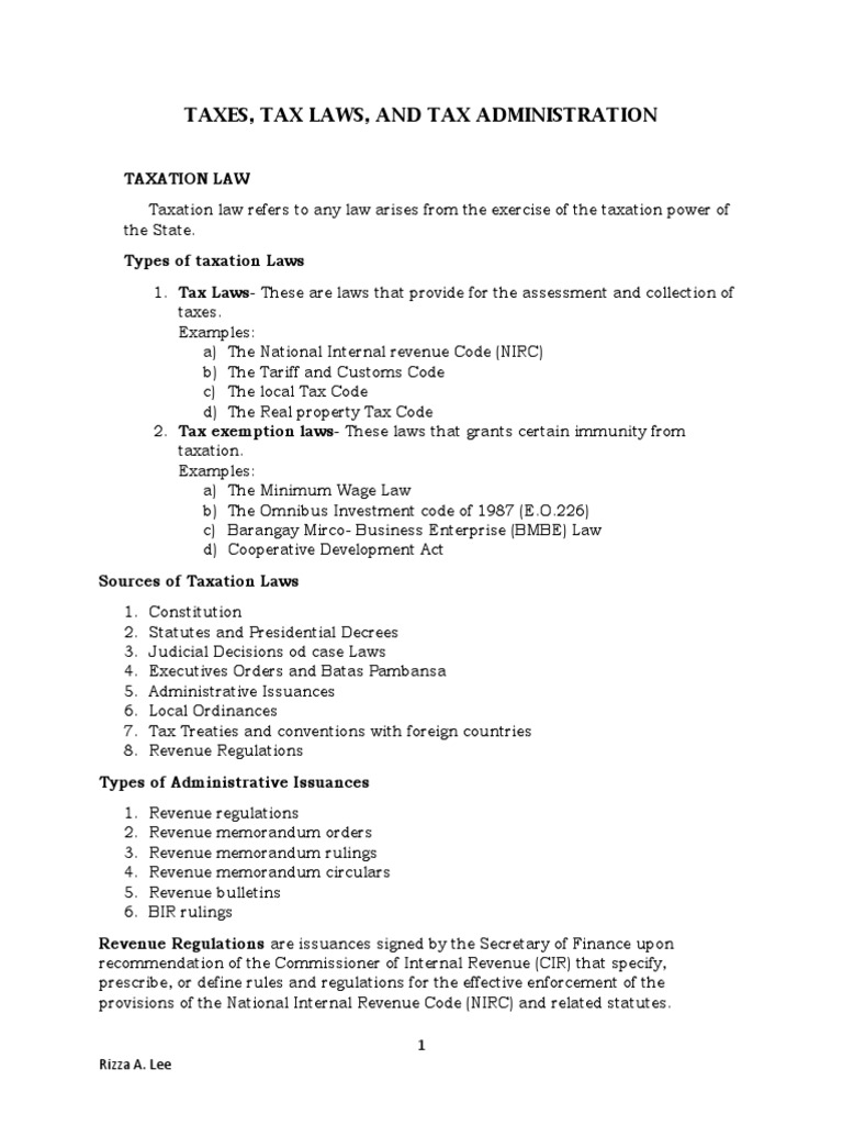 Overview of Philippine Tax Laws | PDF | Taxes | Internal Revenue Service