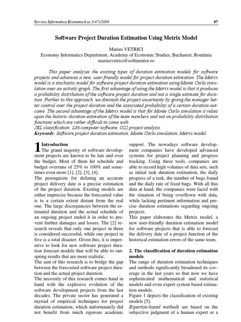 Software Project Duration Estimation Using Metrix Model | PDF | Software Development Process ...