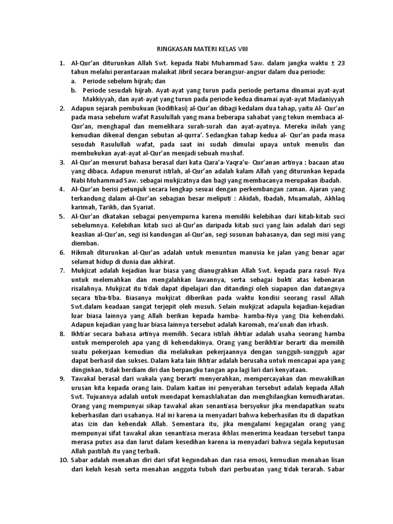 RINGKASAN MATERI Akidah Akhlak KELAS VIII | PDF