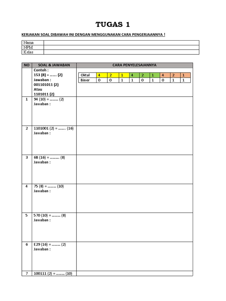 Template Tugas Konversi Bilangan | PDF