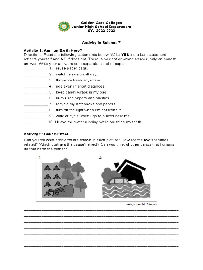 Science 7 Activity | PDF | Waste | Human Impact On The Environment