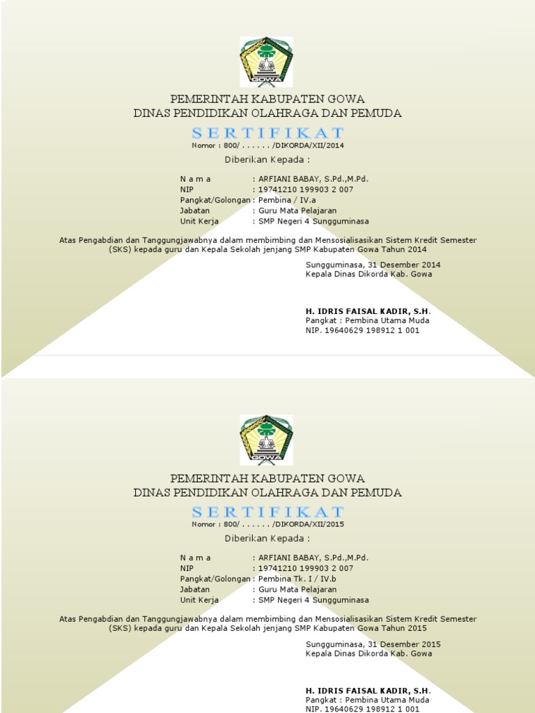 Sertifikat - TIM SKS | PDF