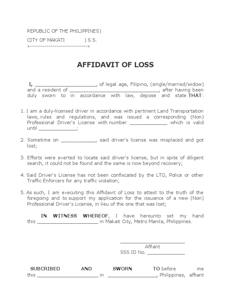 affidavit of loss LTO | PDF