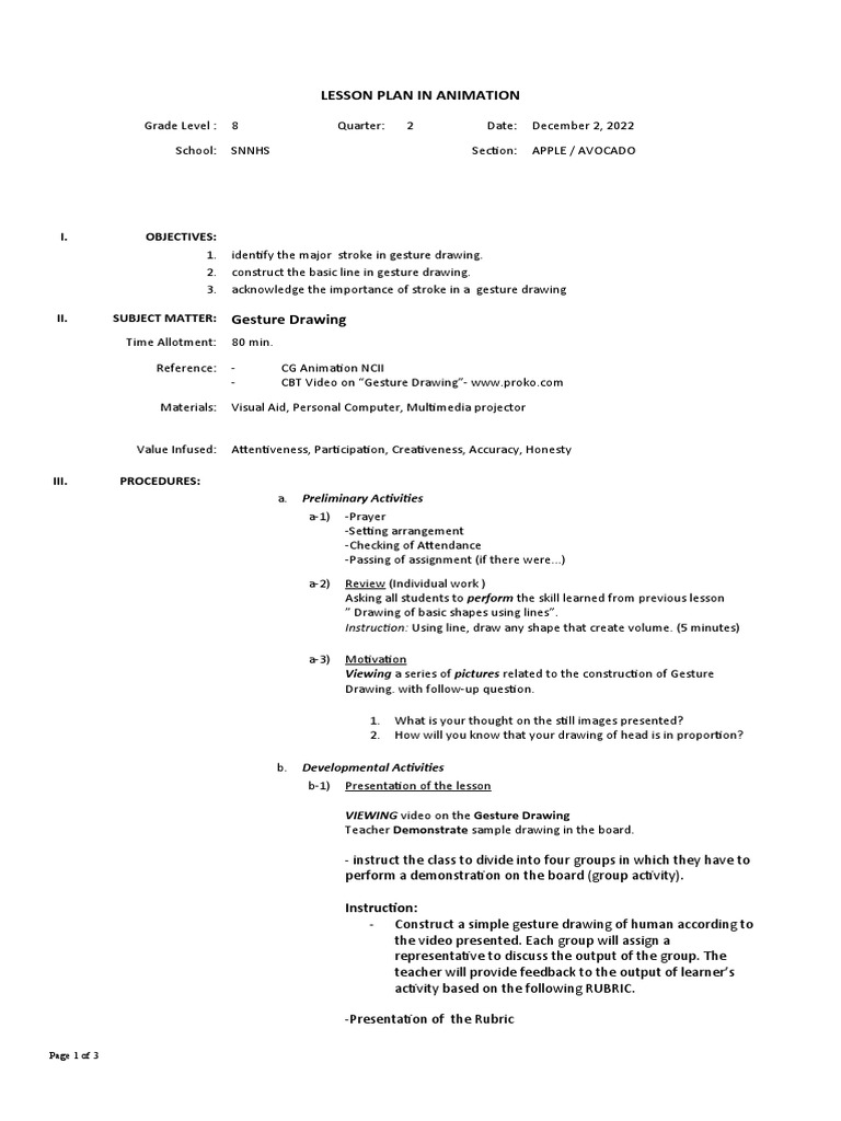 Gesture Drawing Lesson Plan for ICT | PDF | Educational Technology ...