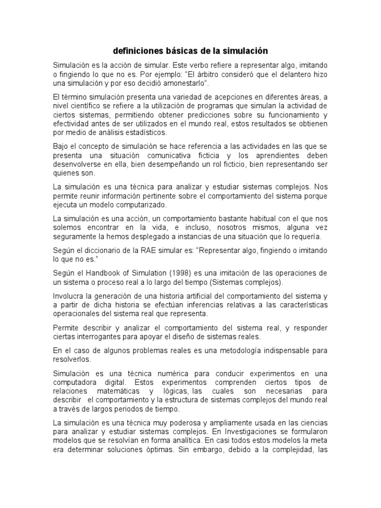 Definiciones Básicas de La Simulación | PDF | Simulación | Ciencia ...