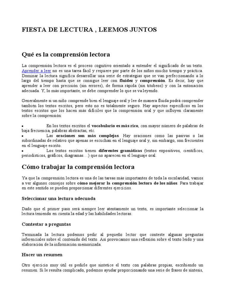 Fiesta de Lectura | PDF | Comprensión lectora | Ciencia cognitiva