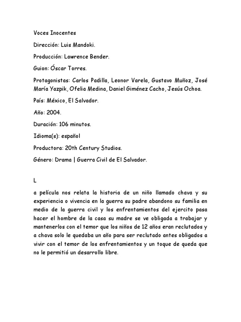 Voces Inocentes | PDF | Ciencias sociales