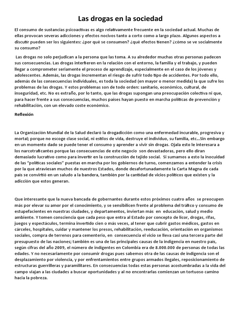 Las Drogas en La Sociedad | PDF | La dependencia de sustancias | Adolescencia