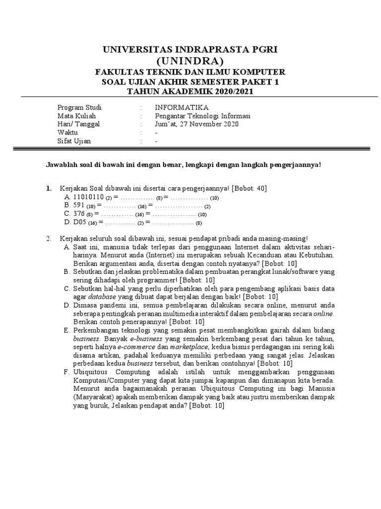 Soal Uap 1 Pti | PDF
