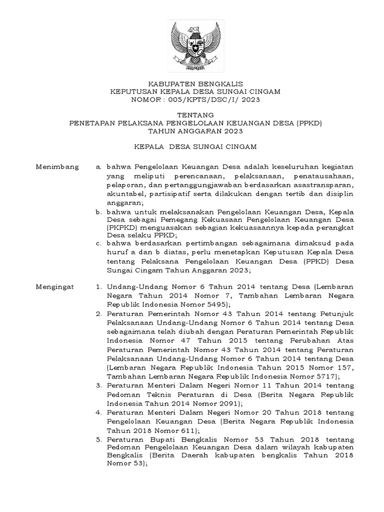 SK PPKD 2023 Desa Sungai Cingam | PDF