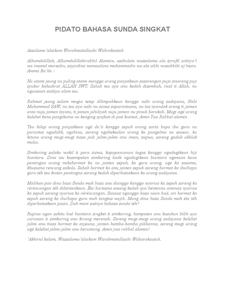 PIDATO BAHASA SUNDA SINGKAT | PDF