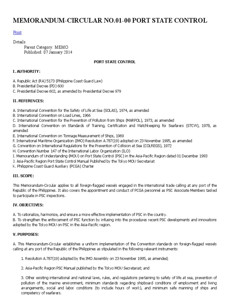 MEMORANDUM-CIRCULAR NO.01-00 PORT STATE CONTROL | PDF
