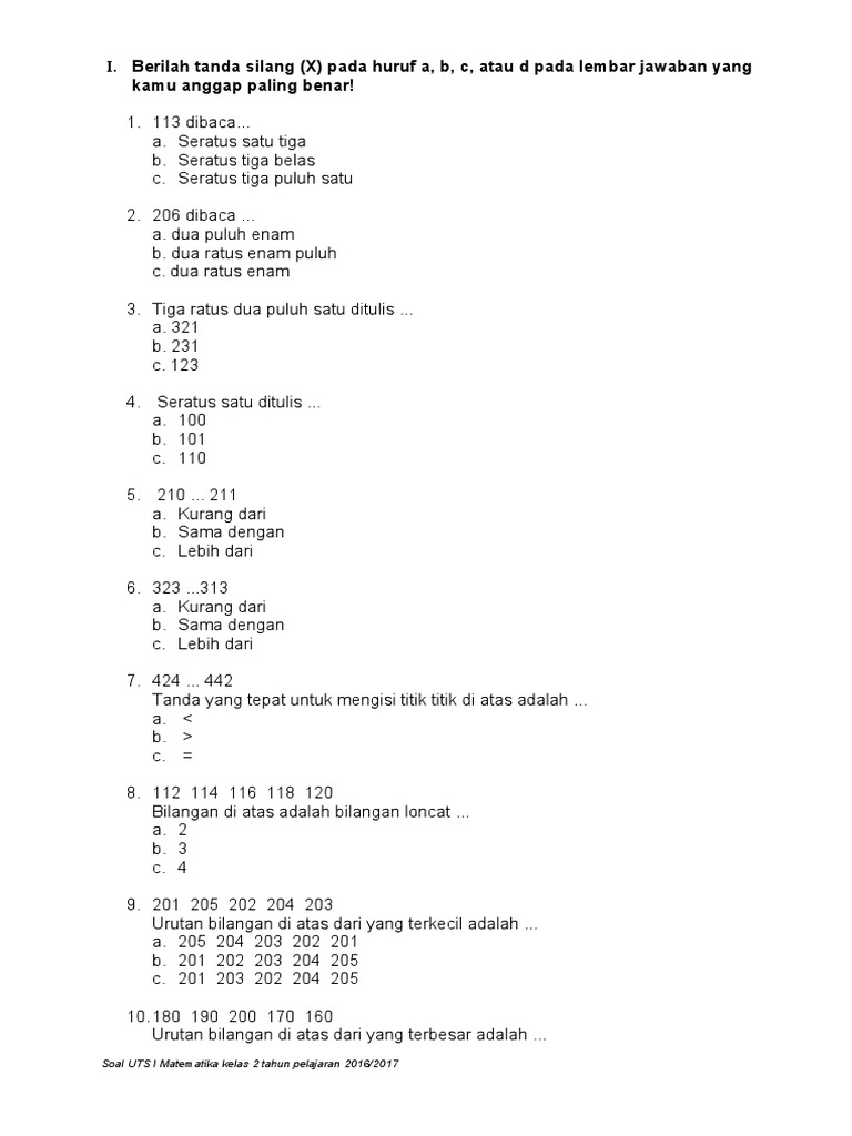 Soal UTS 1 MTK 2 | PDF