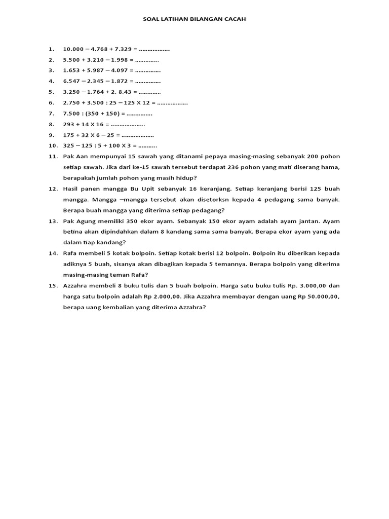 Soal Latihan Bilangan Cacah | PDF