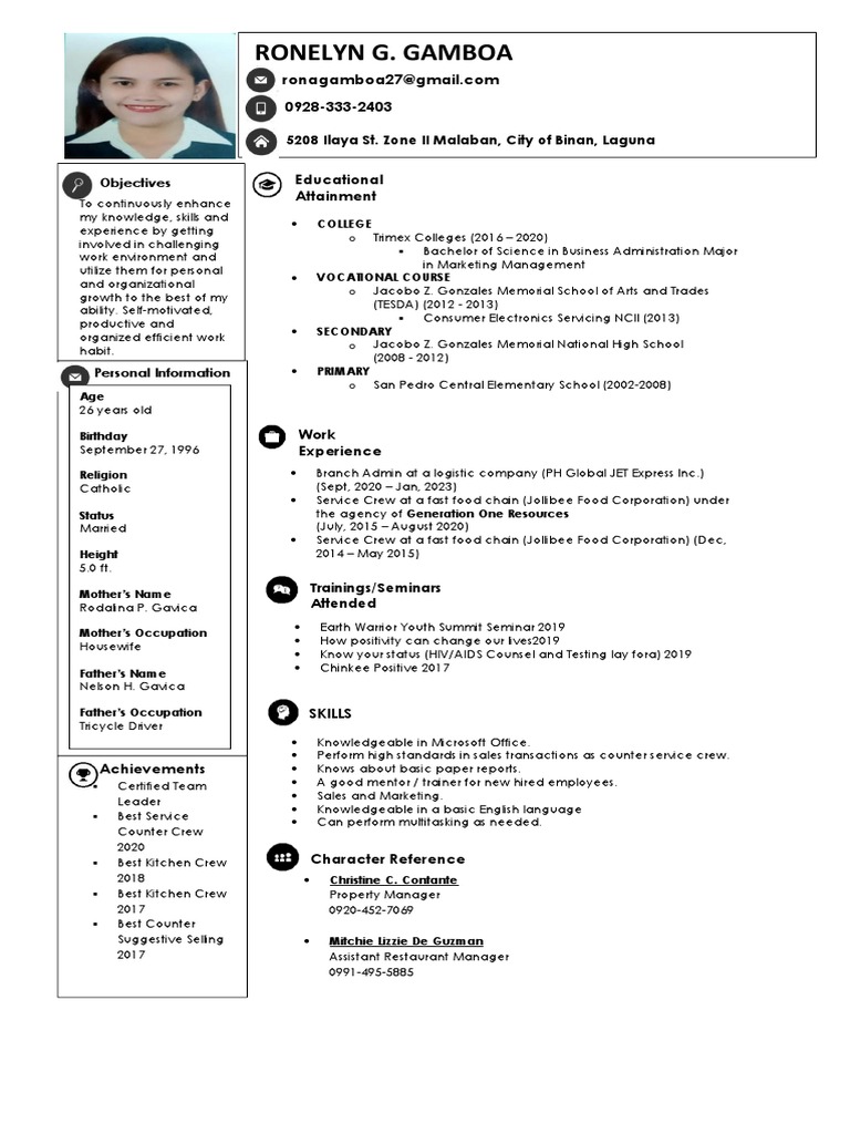 Resume Ronelyn Gamboa | PDF | Business | Economies