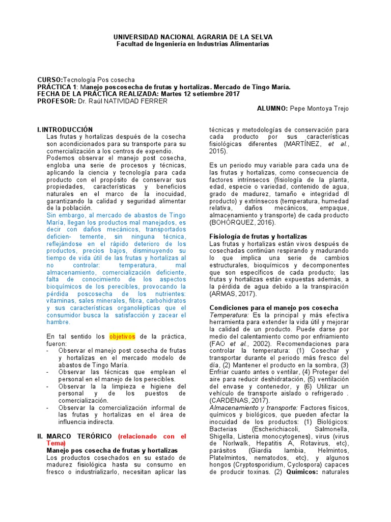 Modelo Informe Practica Poscosecha | PDF | Cosecha