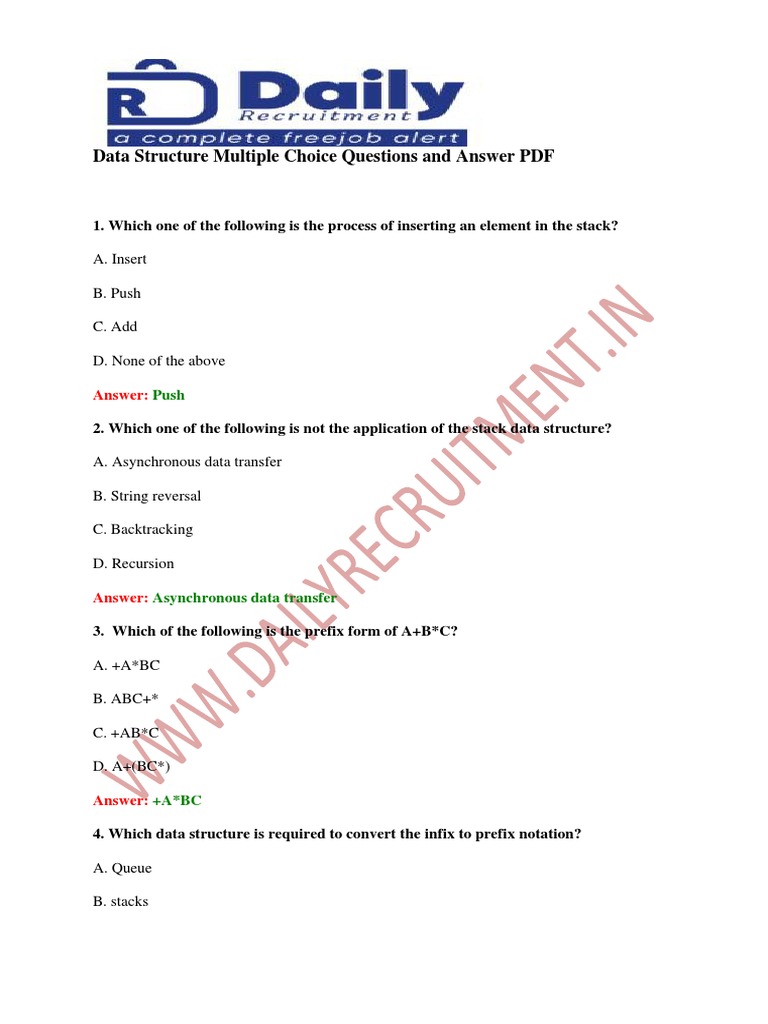 Data Structures Quiz for Students | PDF | Queue (Abstract Data Type) | Algorithms And Data ...