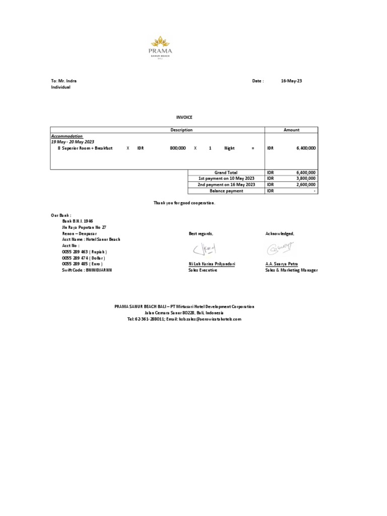 Invoice - Bapak Indra Group | PDF