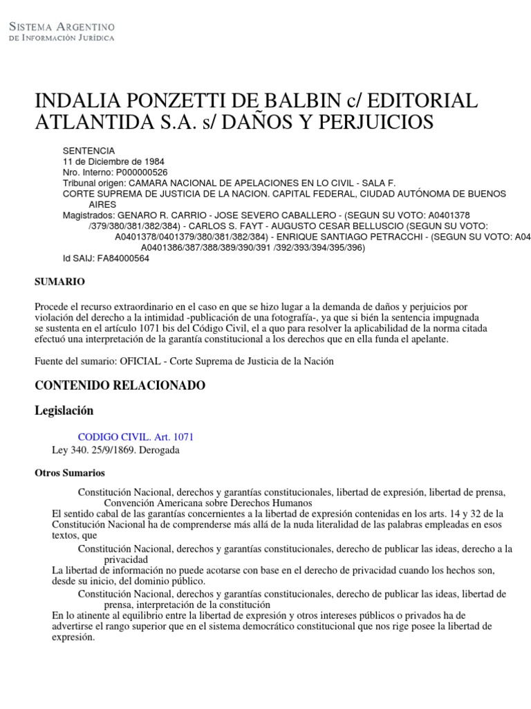 Indalia Ponzetti de Balbin C - Editorial Atlantida S.A. S - Daños y ...