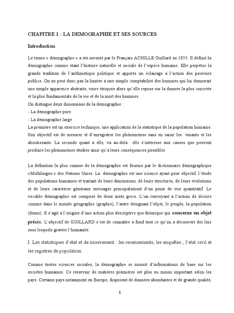 Introduction à la démographie et ses sources | PDF