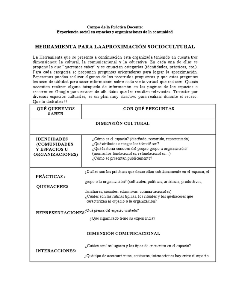 Herramientas para La Aproximación Sociocultural (Reformulacion) | PDF
