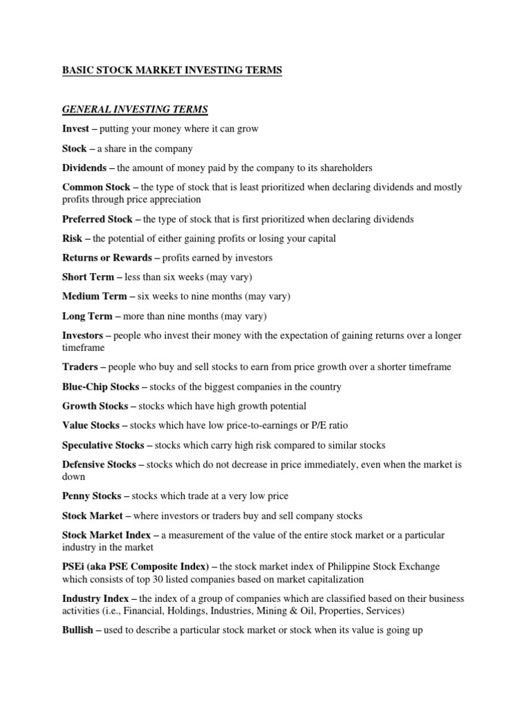 A Comprehensive Glossary of Basic Stock Market Investing Terms and ...