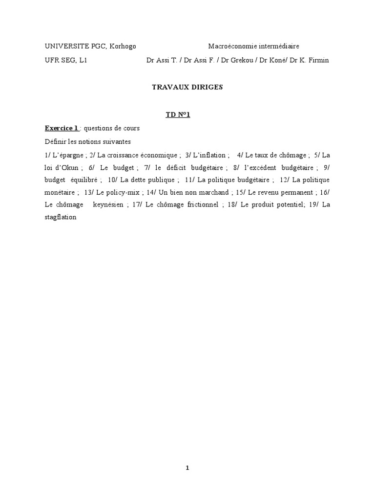 TD Macro Intermediaire 2023 | PDF | Keynésianisme | Argent