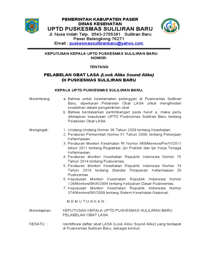 Pelabelan Obat LASA di Puskesmas Suliliran Baru | PDF