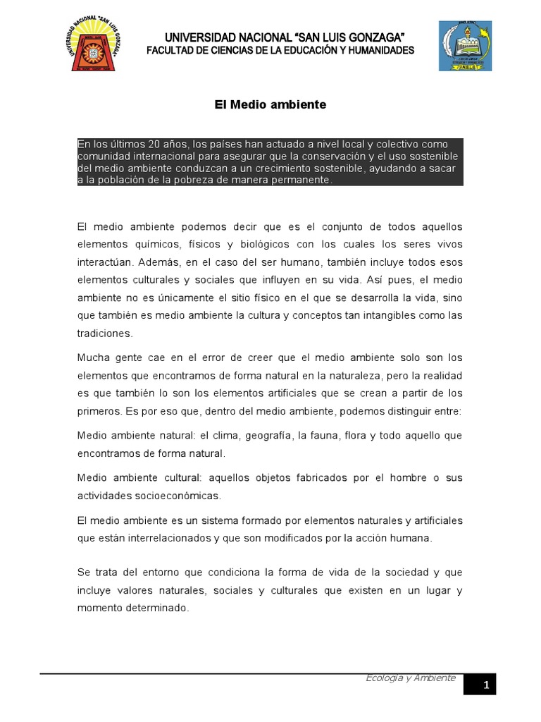 El Medio Ambiente | PDF | Entorno natural | Ecosistema