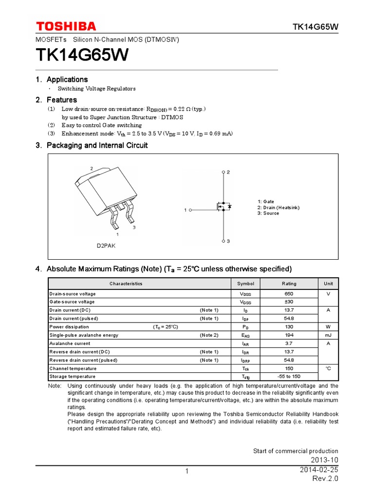 Characteristics and Performance Specifications of the TK14G65W Silicon ...