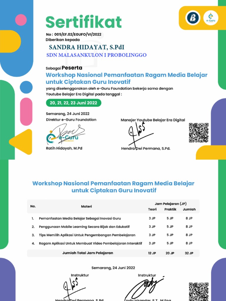 Sertifikat ROKHIS, S.Pd.I Workshop Guru Inovatif | PDF