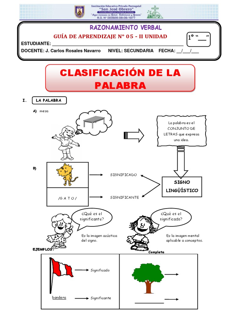 Clasificación de La Palabra para Primero de Secundaria | PDF | Palabra ...